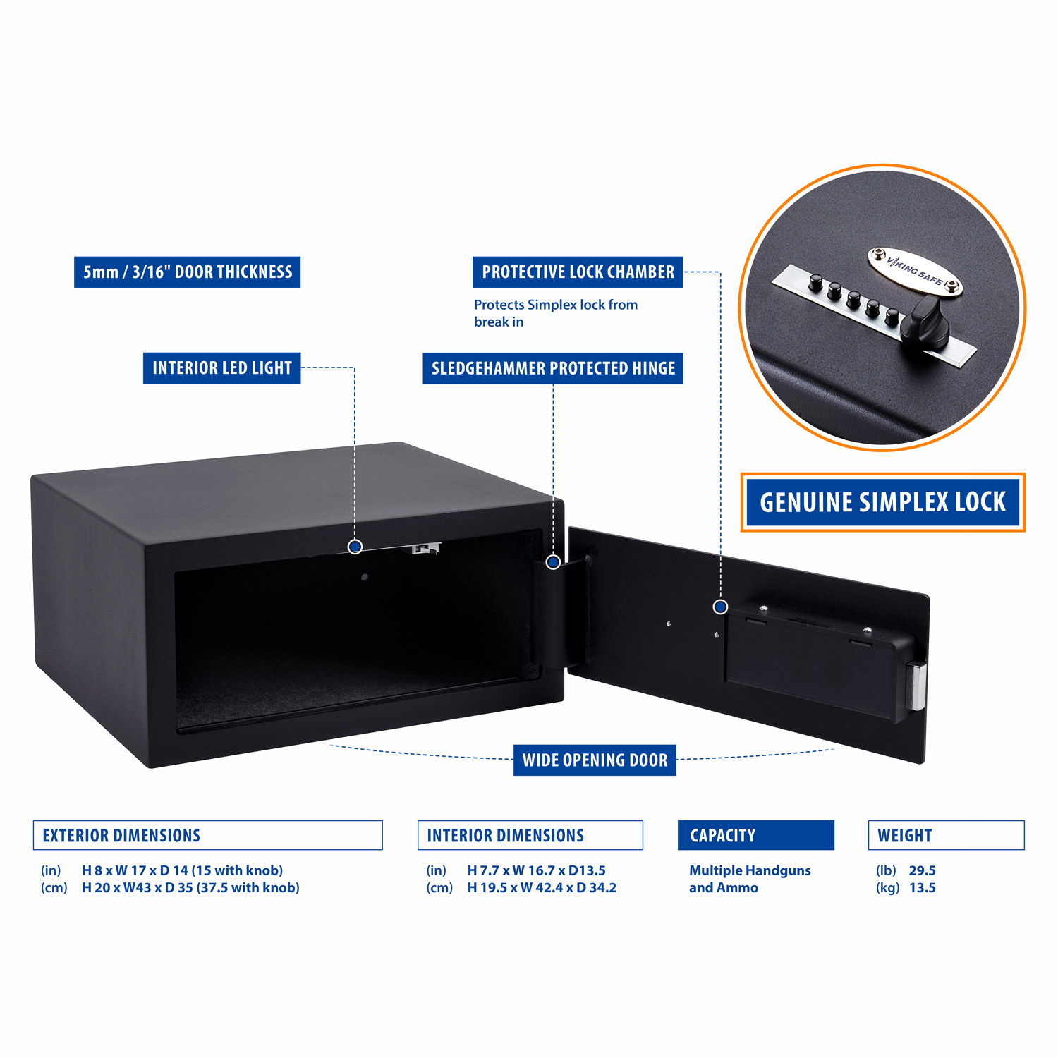 Viking Security Safe VS-35SX Wide Mechanical Simplex Lock Multi Handgun ...